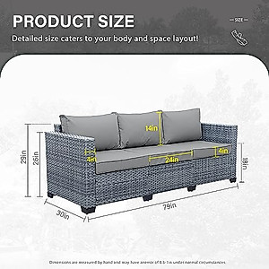 Patio Furniture Outdoor Sofa Grey Wicker Outdoor Furniture Outdoor Couch Deep Seat Sofa Hight Backrest with Waterproof Cover and Anti-Slip Cushions, Grey