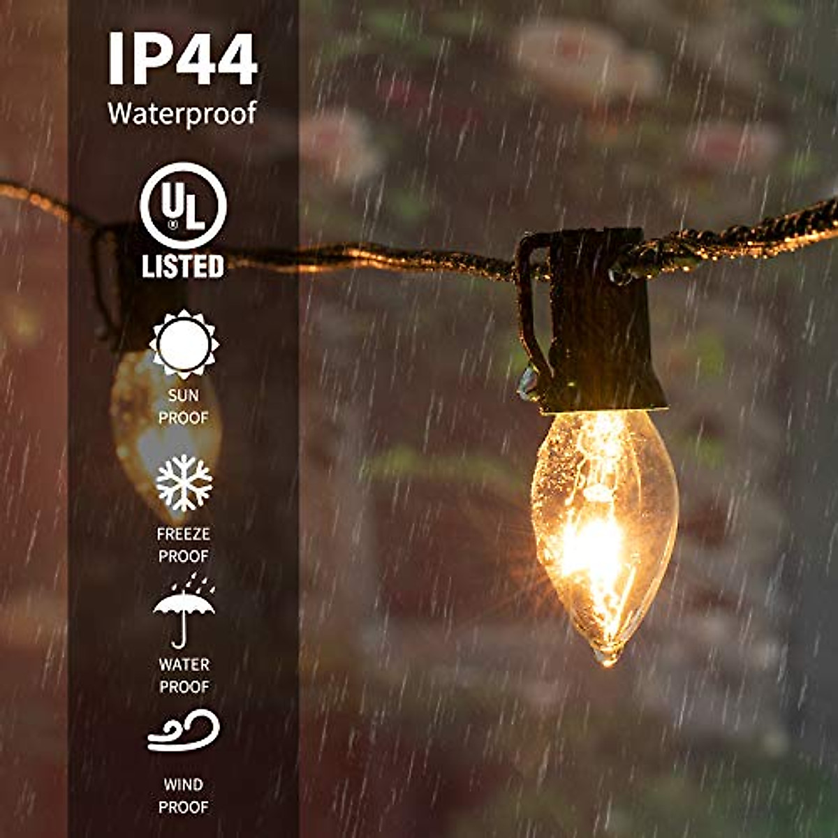 Vintage Christmas Lights, C7 String Lights for Christmas Holiday Season Party Indoor Outdoor Garage Garden Patio Backyard Cafe Decoration, Green Wire (50 Feet, Clear)