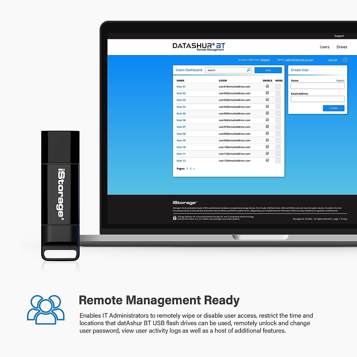 iStorage datAshur BT 128 GB | Encrypted Secure Flash Drive | Unlock via Smartphone Using Bluetooth | FIPS 140-2 Level 3 Certified | Remote Management Ready