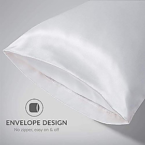 Satin Pillowcase for Hair and Skin - Queen Size Silk Pillow Cases Set of 2 - Slip Cooling Satin Pillow Covers with Envelope Closure 2 Pack (Pure White,20x30)