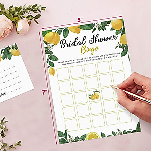Lemon Bridal Shower Game with Bride to Be Sash-Set of 6 Activities Lemonade Bridal Shower Bachelorette Before Wedding Game for 50 Guests- 300 Cards Total, 50 Per Game, Gold