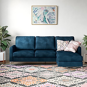 Novogratz Chapman Sectional Sofa with Chrome Legs, Black Velvet Couch