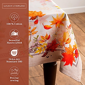 Maison d' Hermine 100% Cotton Table Cover - 60"x90" Rectangle Decorative Tablecloth - Washable Tablecloths for Dining, Home, Farmhouse & Party - for Thanksgiving & Christmas - Amarante Collection