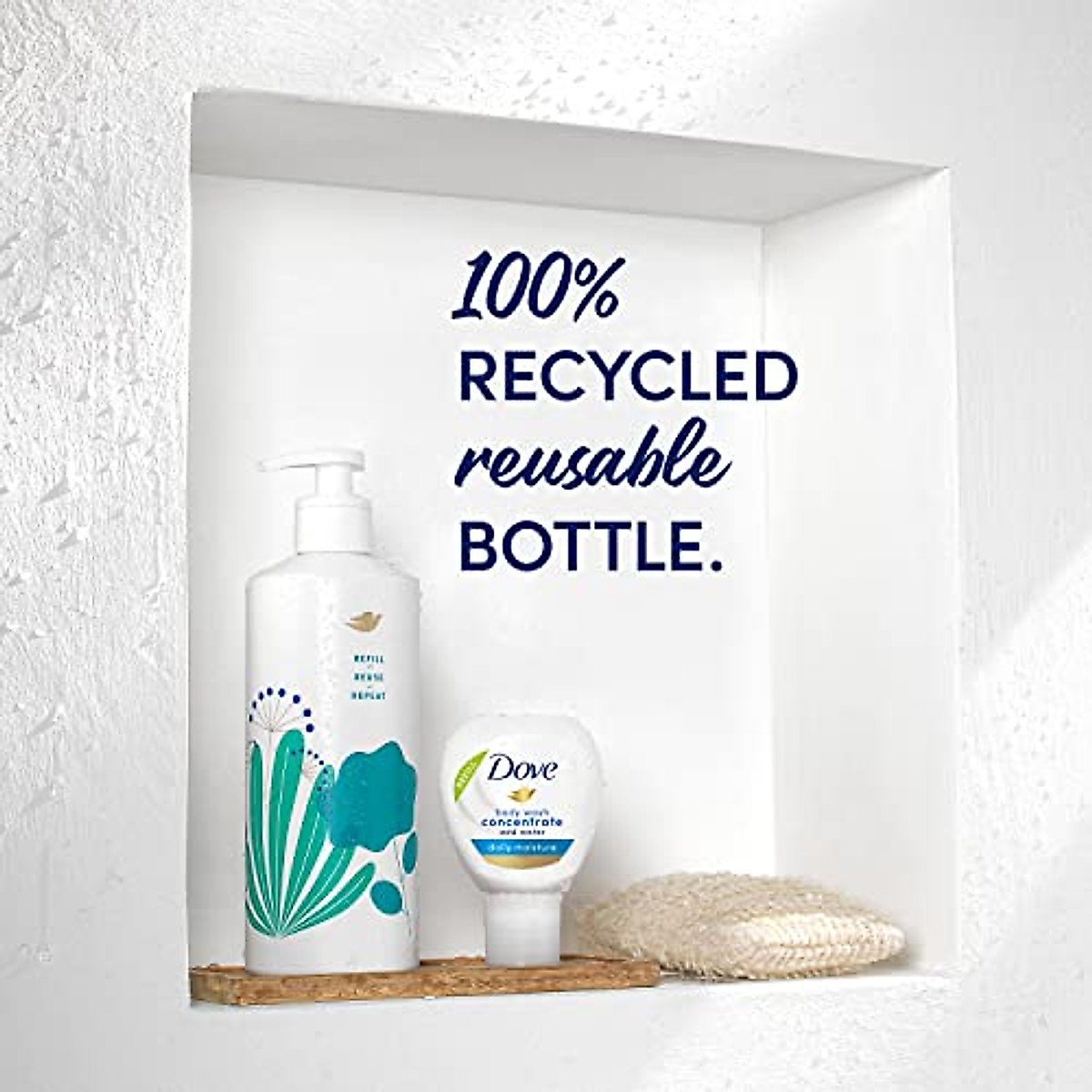 Dove Concentrate Refills (x2) and 100 percent Recycled Reusable Bottle for Instantly Soft Skin Daily Moisture Starter Kit for Lasting Nourishment Body Care 4 fl oz (makes 16 fl oz)