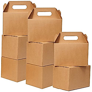 Shallive 15 Pcs Large Treat Boxes 9x6x6 Inch Brown Gable Gift Boxes with Handle Kraft Lunch Boxes Recycled Paper Gift Bags Take Out Cookie Boxes Welcome Boxes Candy Bags For Wedding Baby Shower Birthday Party Supplies