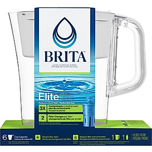 Brita Small 6 Cup Denali Water Filter Pitcher with 1 Brita Elite Filter, Made Without BPA, White