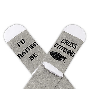 G2TUP 2 Pairs I’d Rather Be Cross Stitching Socks Cross-Stitch Lover Gift Cross-Stitch Project Bag Sewing Lover Socks Needle Worker Gift (I’d Rather Be Cross Stitching)