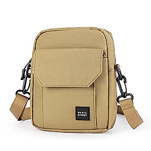 PAUBACK Khaki Man Purse Small Crossbody Bag for Mens, Travel Passport Wallet Bag for Men for Cell Phone, Small Neck Pouch Side Shoulder Bag for Men, Man Crossbody Handbag Purse Satchel Bags