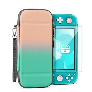 TNP Carrying Case for Nintendo Switch Lite, Green Orange - Kawaii Cute Portable Travel Case, Protective Storage Carry Bag for Girls with Screen Protector, 10 Game Cartridge Holder