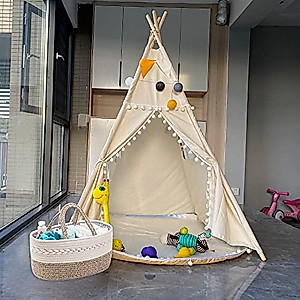 YeaYee Baby Diaper Caddy Organizer, Portable Nursery Storage Basket with Changeable Compartments, 100% Cotton Woven Rope Baskets, Car & Changing Table Tote, Newborn Gift