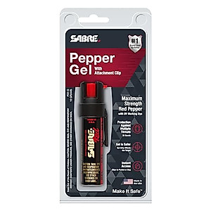 SABRE Pepper Gel with Attachment Clip, Protect Against Multiple Threats with 35 Bursts (5X The Competition), Gel is Safer, UV Marking Dye, Twist Lock Safety, 0.67 fl oz