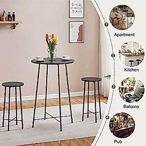 VECELO 3 Piece Round Pub Dining Set, High Top Bar Table and Stools for 2, Bistro Dinette with/Chairs for Small Space, Easy Assembly, Black
