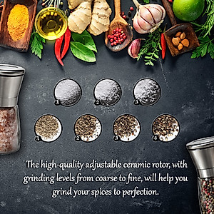 KitchenBliss Professional Salt and Pepper Grinder – Premium Stainless Steel Salt and Pepper Shaker with Ceramic Spice Grinder Mill for Adjustable Coarseness