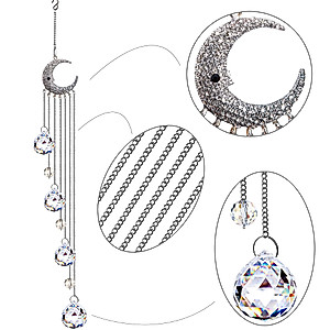 Hanging Clear Crystal Suncatcher Ornaments with Moon Decor Rainbow Maker Crystal Beads Ball Prisms Pendant