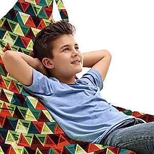Lunarable Contemporary Lounger Chair Bag, Vintage Triangle Pattern Mexican Inspirations Abstract Argyle Inspired Mosaic, High Capacity Storage with Handle Container, Lounger Size, Multicolor