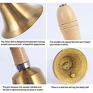 Dreokee Hand Bell 3.15 Inch Hand Call Bell with Solid Brass Wooden Handle Loud Handbell Dinner Call Bell for Adults Multi-Purpose for Weddings, Christmas, School, Service, Game, Animal