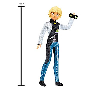 Miraculous Fashion Flip Adrien to Cat Noir 10.5” Action Doll Sequins
