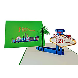 iGifts And Cards Happy 21st Birthday Las Vegas Style 3D Pop Up Greeting Card - Cute 21st Birthay Card, 21 Year Old Birthday Card, 21st Birthday At Sin City, Celebration, Congratulations, Special Days