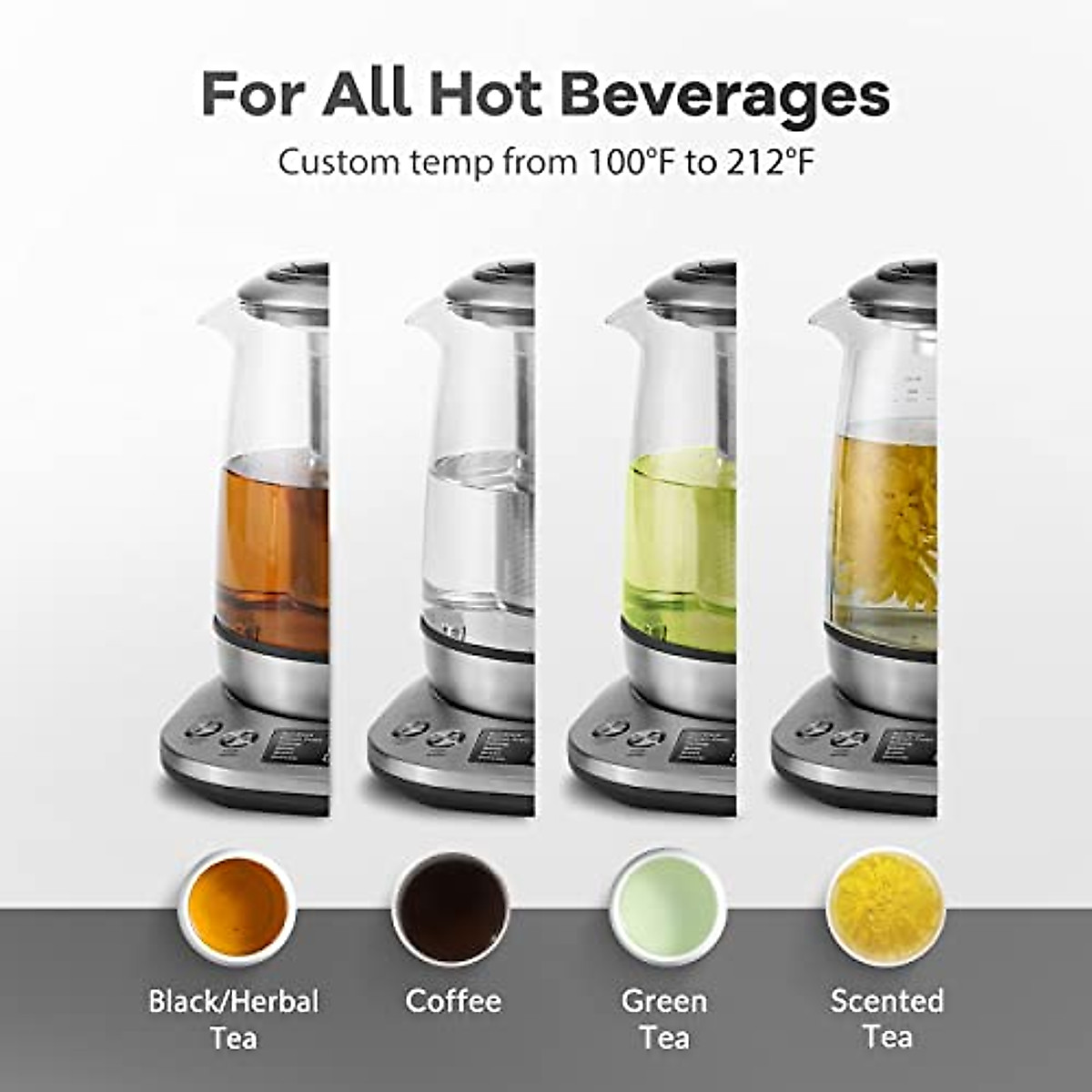 Mecity Electric Tea Kettle With Tea Infuser and Temperature Control Glass Tea Maker LCD Display Preset Brewing Programs For Tea Water Boiler 1.7L