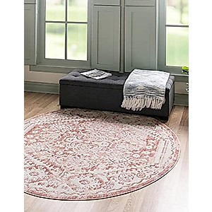 Unique Loom Oxford Collection Modern Geometric Pink/Ivory Round Rug (3' 0 x 3' 0)