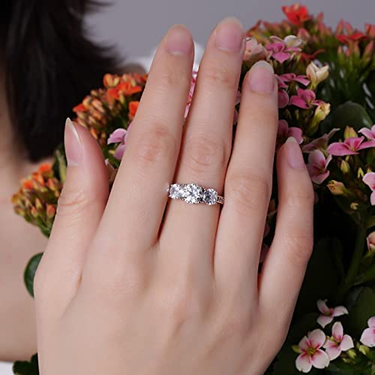 Atylyk 2 Carat 3 Stones Moissanite Adjustable Engagement Ring Wedding Promise Gold-plating 925 Sterling Silver Rings for Women