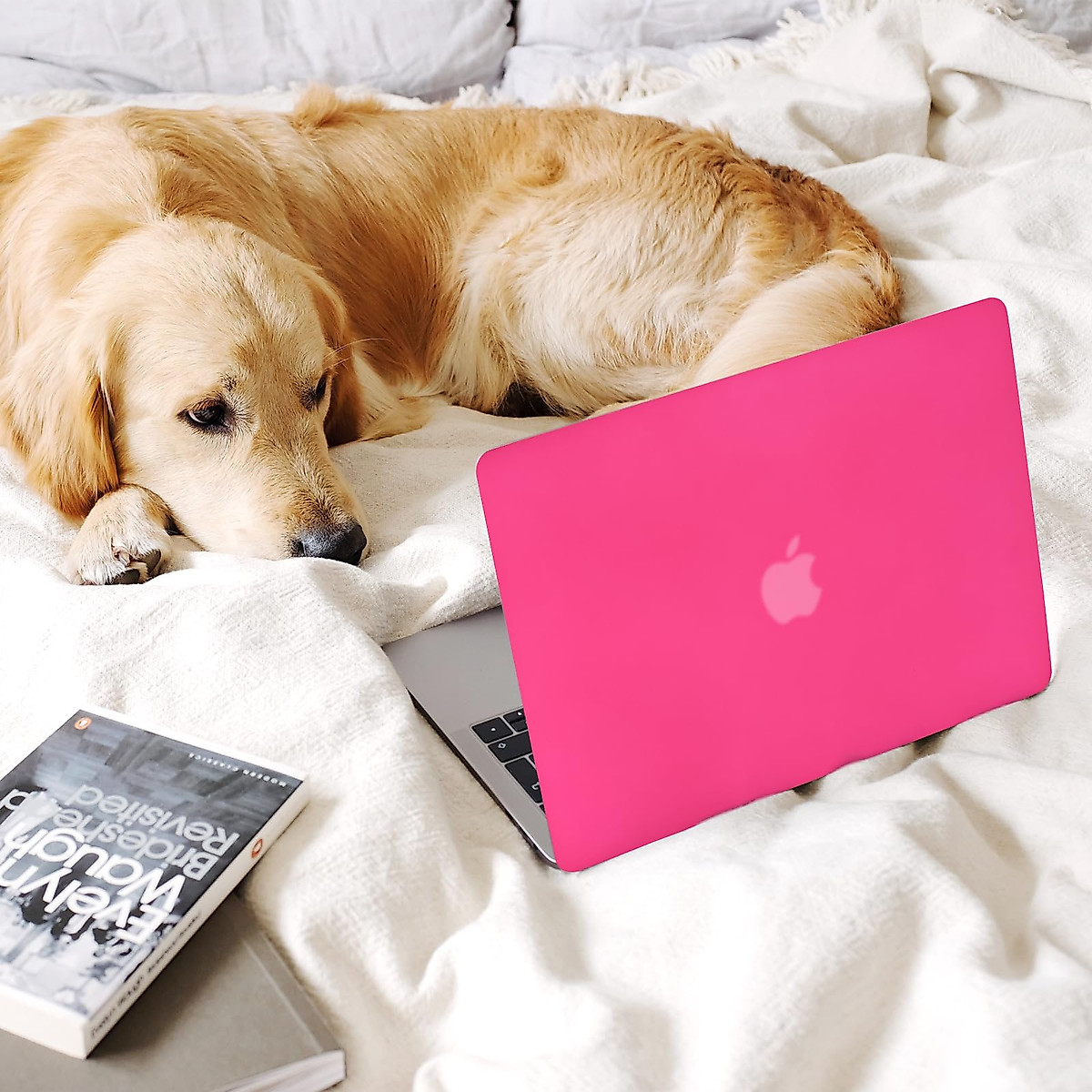 Seorsok Compatible with MacBook Air 13 Inch Case2022 2021 2020 2019 2018 Release A1932 A2179 M1 A2337 Touch ID,Plastic Hard Shell Case with Keyboard Cover-Hot Pink