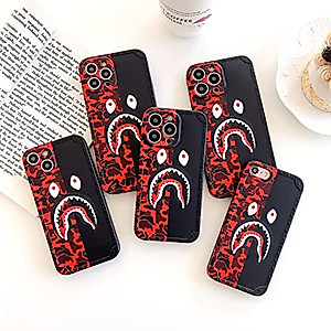 Itsfaxinke Red Black Phone Case for iPhone SE 2020 Teen Kid Boy Girl, Nonslip Slim Cool Fun Funny Design iPhone 7 iPhone 8 Cover, Fashion Cartoon Protective Soft iPhone SE3 2022 Case (RBshark)