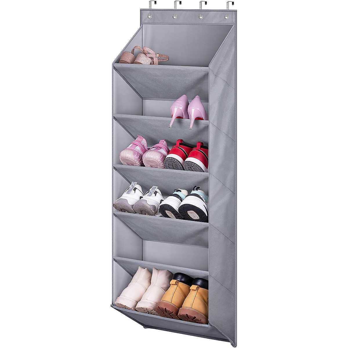 MISSLO Door Shoe Rack with Deep Pockets for 12 Pairs of Shoe Organizer Over the Door Hanger for Closet and Dorm Narrow Door Shoe Storage, Grey