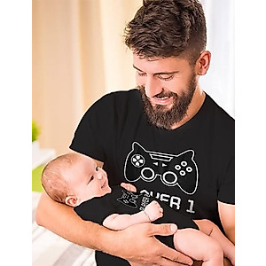 Tstars Gamer Dad and Baby Matching Outfits Gifts for New Dads Player 1 & Player 2 Funny Fathers Day Daddy and Me Outfits Dad Black Large/Baby Black Newborn (0-3M)