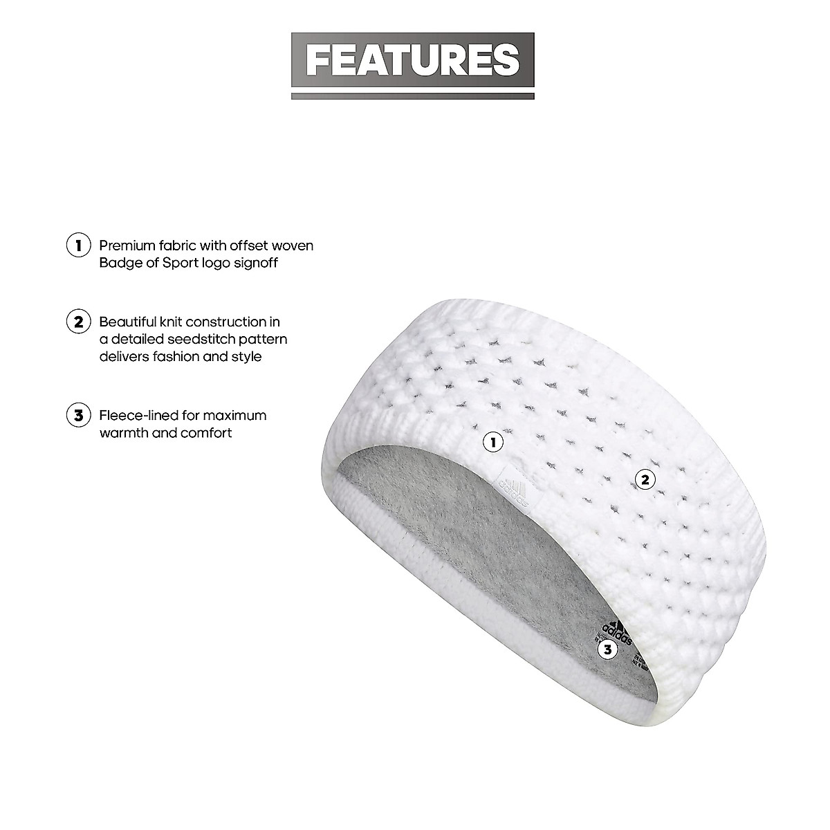 adidas Women's Crestline Headband, White/Clear Grey, One Size