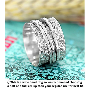 Boho-Magic 925 Sterling Silver Spinner Ring for Women | 3 Spinning Rings Bands | Fidget Meditation Anxiety | Wide Statement Chunky Jewelry Size 7-9 (8)
