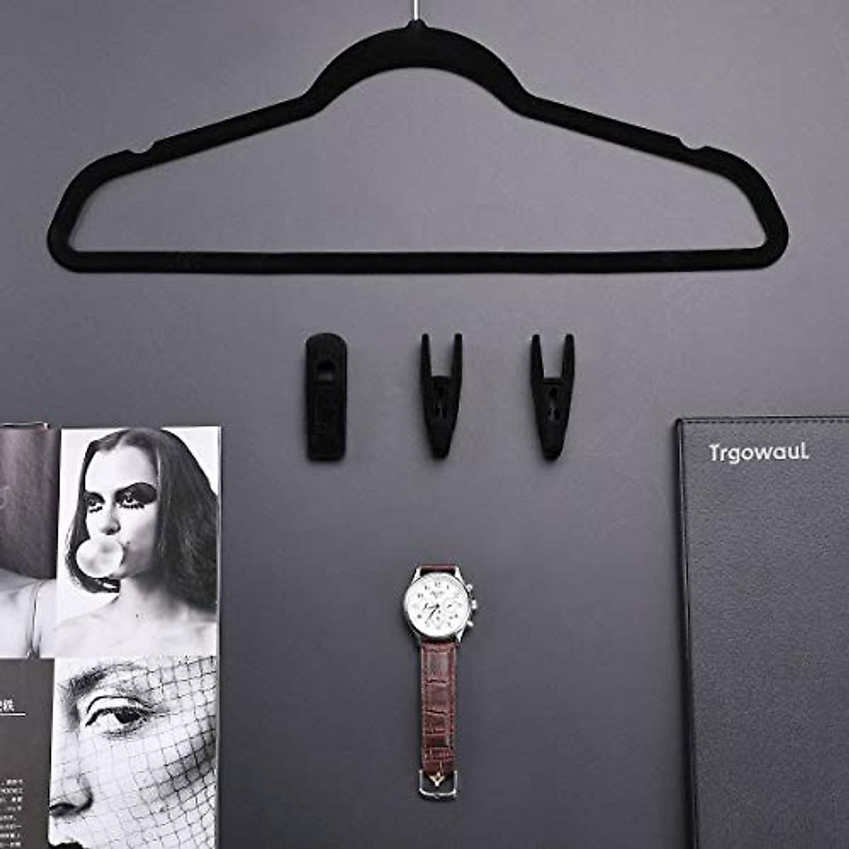 Trgowaul Velvet Hangers Clips, Pants Hangers Velvet Clips, Strong Finger Clips Perfect for Thin Velvet Hangers (60pc, Black)