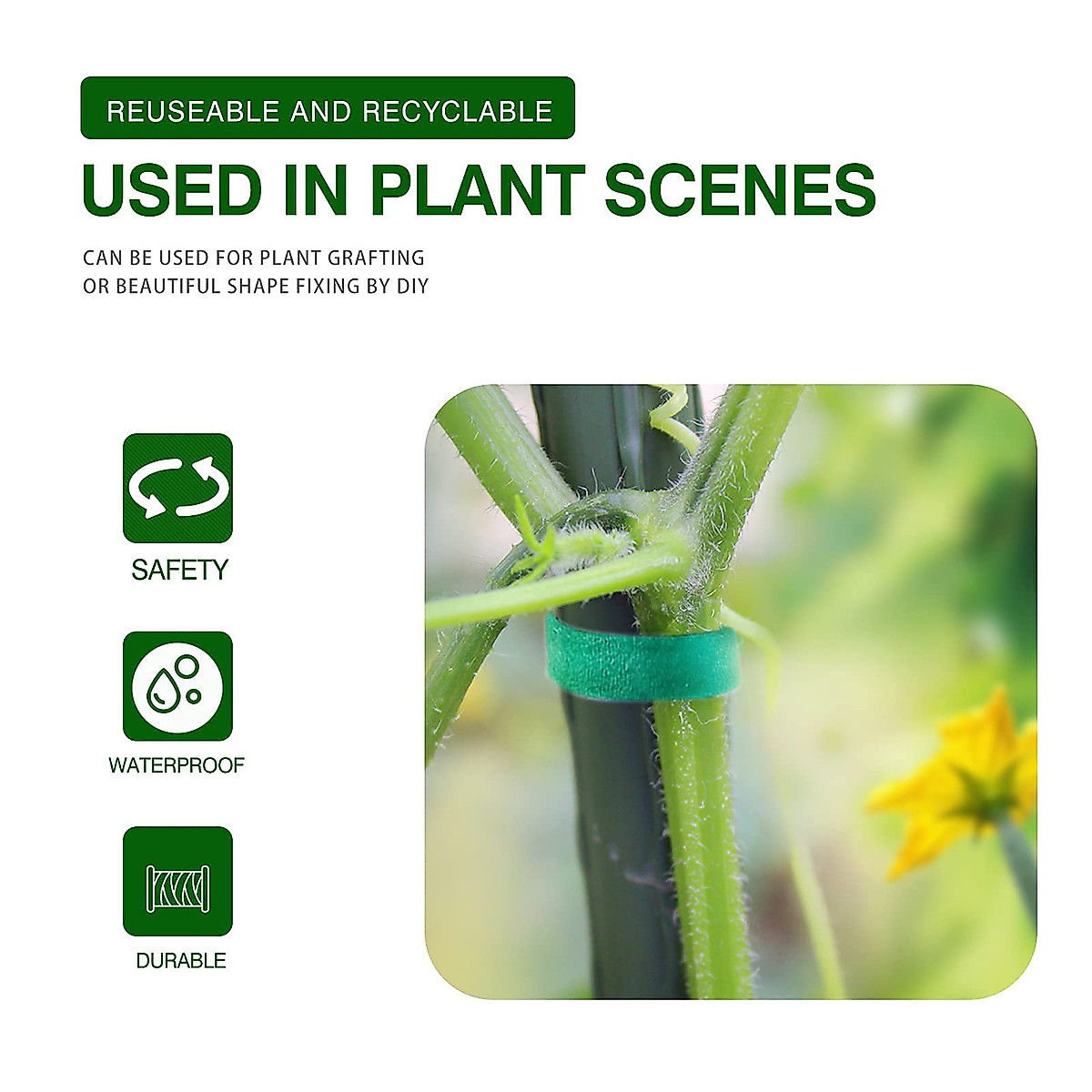 Cord Tie Strap, Green Gardening Tape, 33 Feet x 1/2'' in 1 roll, Recycle and Reusable