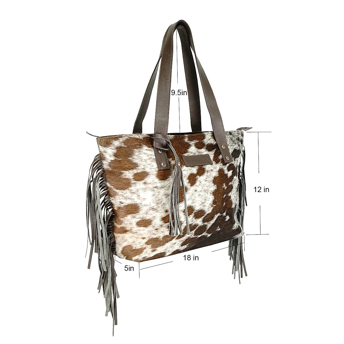 bonanza leathers cowhide leather large shoulder women's handbag with fringes and zipper closure H505C (Chocolate)