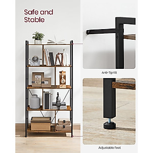 VASAGLE Bookshelf, 5-Tier Bookcase, Storage Shelving Unit, Display Shelf with Open Compartments for Living Room, Home Office, Bedroom, Industrial, Rustic Brown and Black ULBC121B01