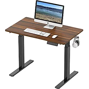 SHW Electric Height Adjustable Standing Desk, 40 x 24 Inches, Walnut