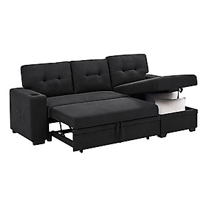 Pemberly Row Polyester Blend Fabric Convertible Sectional in Black