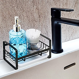 ARTLEO Dish Sponge Holder | Kitchen Sponge Caddy and Soap Dispenser Holder | Sink Tray Drainer Rack | Come with Front Drip Tray, for countertop, Black Stainless Steel.