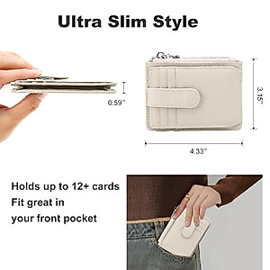 Fependu Slim Wallet for Women Thin Womens Card Holder RFID Blocking Genuine Leather Small Wallets Beige