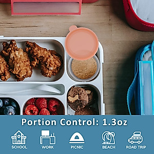 VOLCANOES CLUB Salad Dressing Container To Go - 7×1.3oz Mini Glass Food Storage Condiment Containers with Silicone Lids - Small Sauce Cups for Lunch Box Meal Prep - Leakproof Reusable School Work Trip