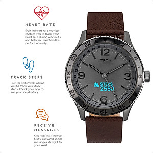 Itech Duo Smartwatch Fitness Tracker Step Counter Sleep Monitor Connected GPS Notifications for Women and Men up to 10 Day Battery Compatible w Android & iOS (Brown) (ITD3674GR01I-I16)