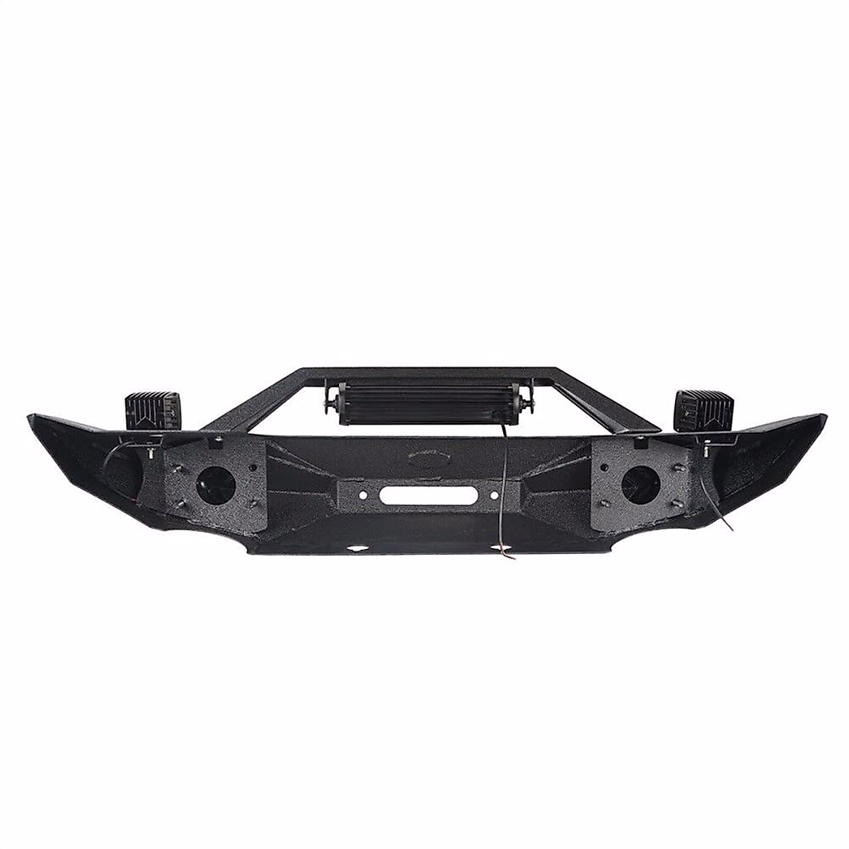 Front Bumper and Rear Bumper w/Tire Carrier Fit 2007-2018 for Jeep Wrangler JK with Winch Plate with D-ring LED Strip Light and 4XLED Lights w/Tire Carrier