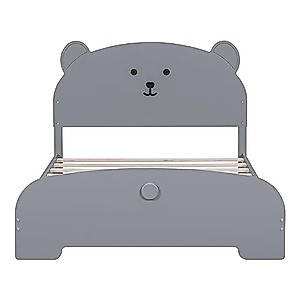 Quarte Cute Full Size Platform Bed with Bear-Shaped Headboard and Footboard, Wooden Bed Frame for Bedroom,No Box Spring Required (Gray/Bear*W)