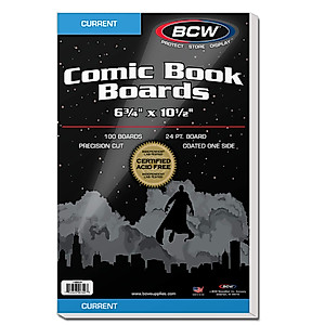 BCW Current Comic Book Backing Boards - 1 Pack (100 Total) | 24 pt., Coated, Buffered with 3% Calcium Carbonate | Precision Cut for Current Comic Bags | Comic Book Boards for Long-Term Storage