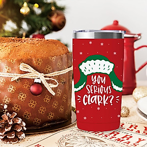 National Lampoons Christmas Vacation Merch Gifts, Funny Christmas Tumbler with Lid and Straw, 20 oz Stainless Steel Insulated Coffee Cups Keep Cold & Hot, White Elephant Gifts - You Serious Clark