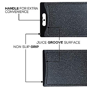 CHEF GRIDS Durable Plastic Cutting Board Set, Chopping Board Thick Plastic, for Vegetable Meat or Cheese with Non-Slip Feet and Handles with Juice Groove (Black)