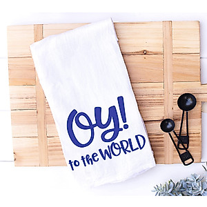 Funny Jewish Holiday Kitchen Towel Set, Jewish Puns, Oy to the World and Happy Challah Days Towel Set, Hostess and Housewarming Gift for Jewish Holiday (Oy to the World & Happy Challah Days)