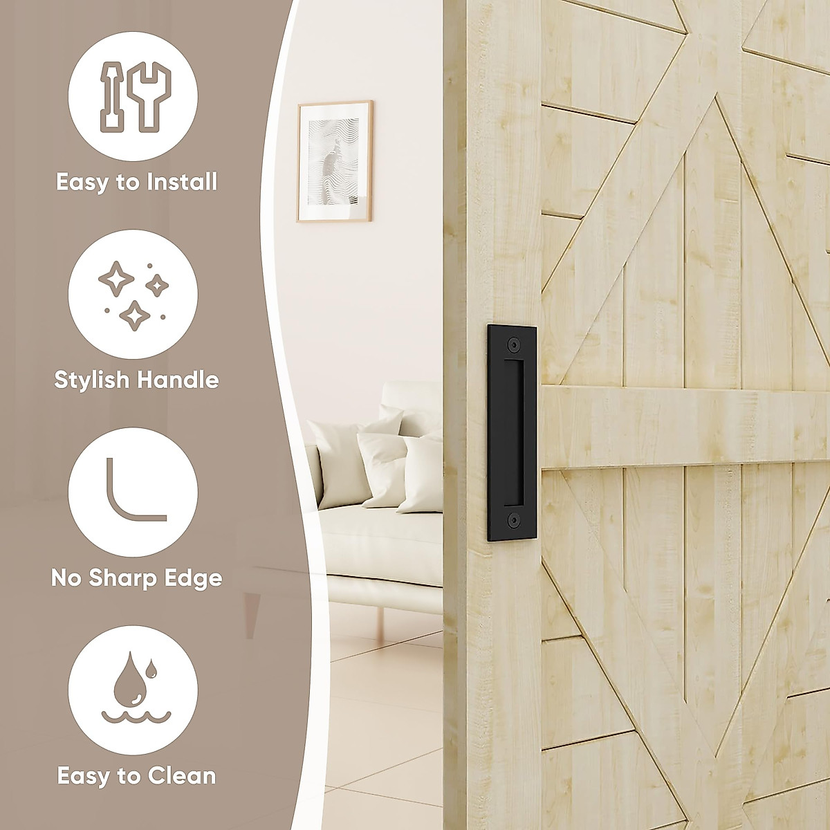 JUBEST 8-3/5'' Sliding Barn Door Handle Modern Simple Finger Flush Pull Handle for Gates Garages Sliding Doors Cabinets Closet and Drawers,Flat Black