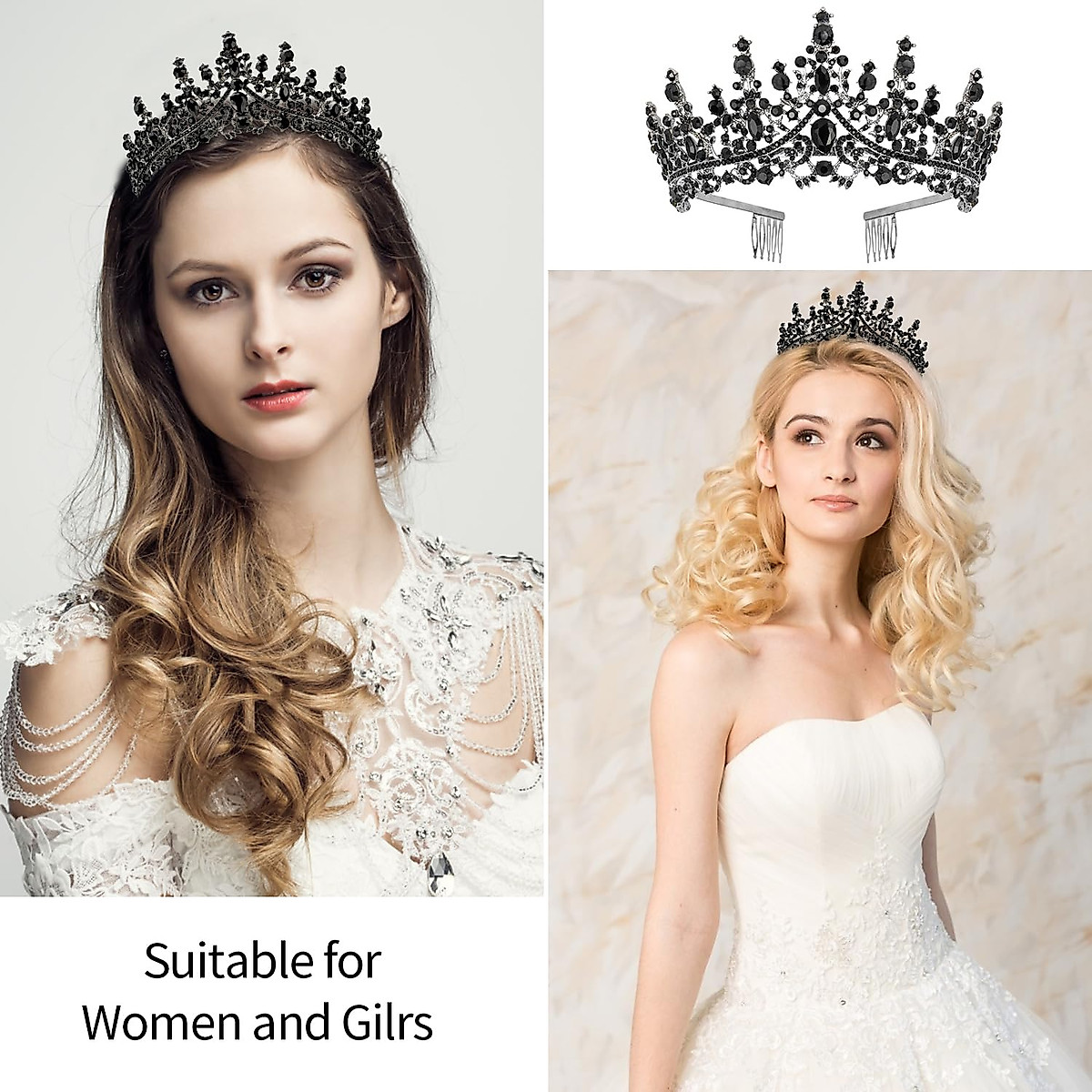 Velscrun Black Crystal Birthday Queen Tiara Crown for Women Girls Birthday Queen Headband Sash Elegant Princess Crown with Combs Hair Accessories Happy Birthday Party Decorations Mom Birthday Gift