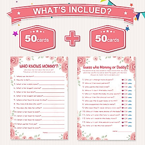 OLOUTAB Baby Shower Games for Girl-2 Games(50 of Each),Who Knows Mommy Best&Guess Who Mommy or Daddy,Double-Sided,Fun,Hilarious and Easy to Play